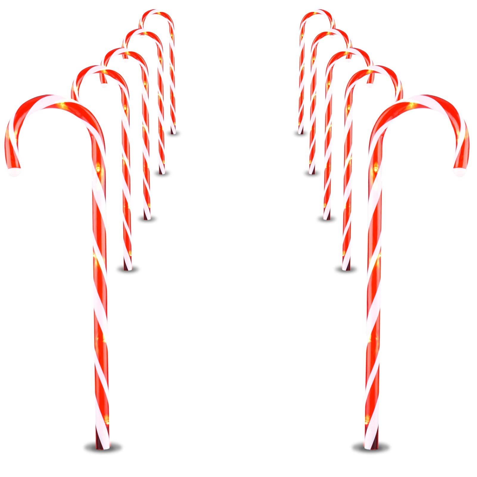 Christmas Candy Cane Pathway Markers Lights, 21.2" Christmas Holiday Outdoor Decorations Lights, Xmas Stakes Lights with 8 Blinking Modes Waterproof, Set of 10 Connectable for Garden Yard Patio Lawn