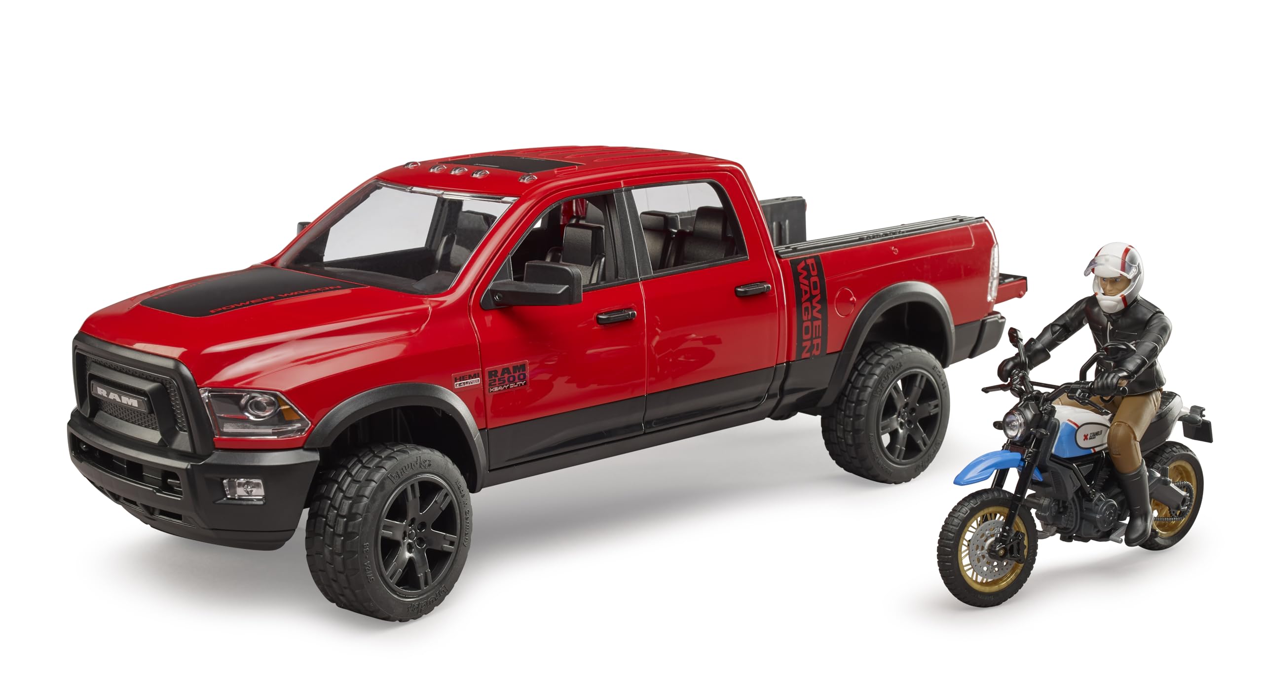bruder Ram 2502 Power Wagon with Ducati Scrambler Desert Sled and Driver Vehicles Toy