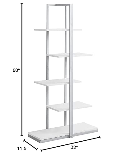 Monarch Specialties I 7233 Bookshelf, Bookcase, Etagere, 5 Tier, 60" H, Office, Bedroom, Metal, Laminate, White, Grey, Contemporary, Modern