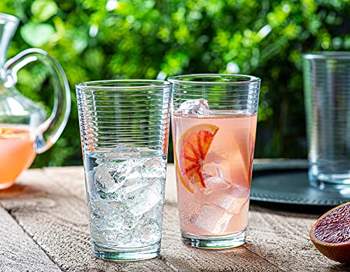 Le'raze Set of 16 Heavy Base Ribbed Durable Drinking Glasses Includes 8 Cooler Glasses (17oz) and 8 Rocks Glasses (13oz) - Clear Glass Cups - Elegant Glassware Set. Cordial Glasses