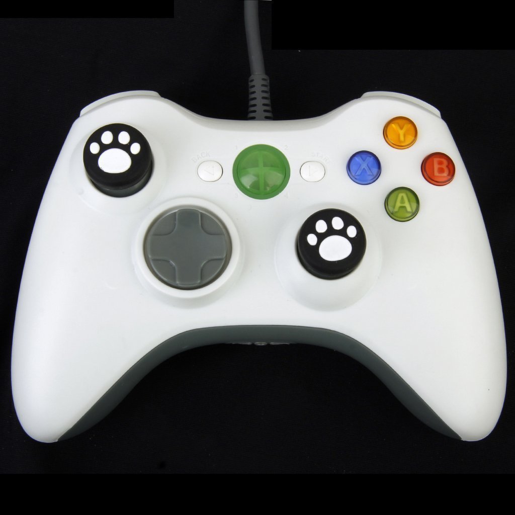 Ambertown Analog Silicone Thumb Stick Grips Cap Joystick ThumbSticks Caps Cover for PS4 PS3 Xbox One Xbox 360 PS2 Game Controllers (2 x White Cat Dog Paw)
