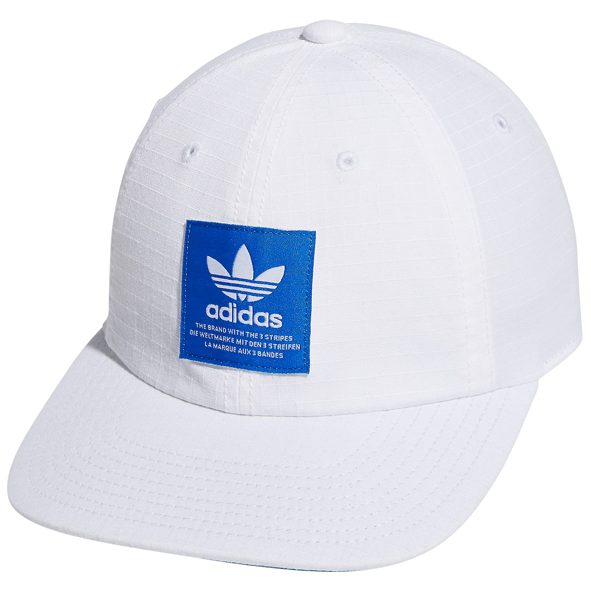 adidas Originals Men's Rewind Relaxed Fit Adjustable Strapback Cap, White/Bluebird, One Size
