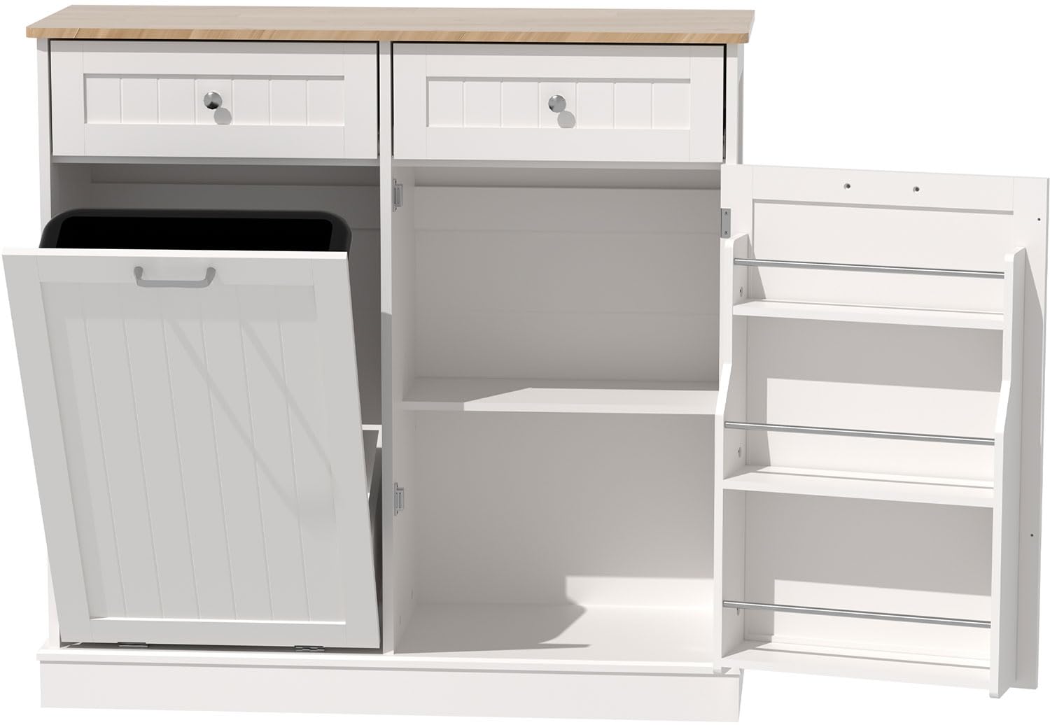 AHB 13 Gallon Tilt Out Trash Bin Cabinet with 2 Drawers, Adjustable Shelves,Kitchen Storage Cabinet with Garbage Bin Tilt Out Laundry Hamper for Kitchen, White