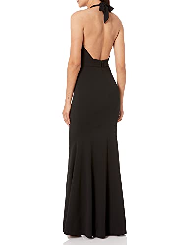 DRESS THE POPULATION womens Camden Sleeveless Halter Plunging Long Stretch Gown Dress, Black, Medium US
