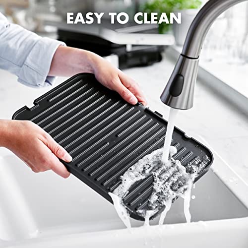 GreenPan 6-in-1 Multi-Function Contact Grill & Griddle, Healthy Ceramic Nonstick Aluminum, Two Sets of Grill & Waffle Plates, Adjustable Shade & Shear, Closed Press/Open Flat Surface, Matte Black