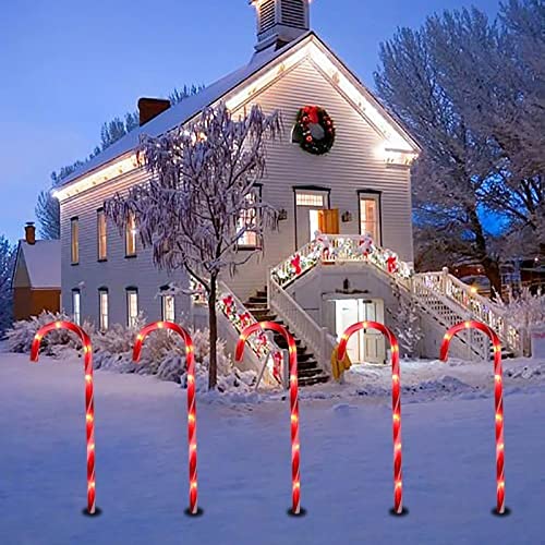 Christmas Candy Cane Lights,Christmas Candy Cane Lights, Battery Powered Light String, Outdoor Warm LED Home Garden Ground Plug Crutch New Year Christmas Decor 5pcs