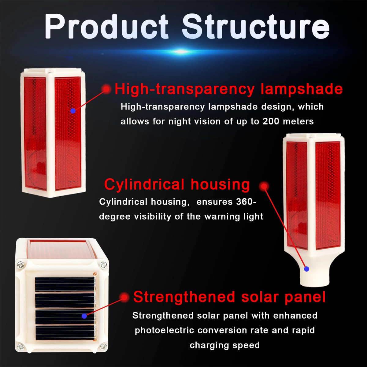 Aolyty Solar Lights Outdoor, Waterproof Driveway Markers Reflective Warning Flash Light with 2 Lighting Modes, LED Solar Light for Parking Lots, Yard, Sidewalk, Road Safety, Stop Sign, 30 Inches