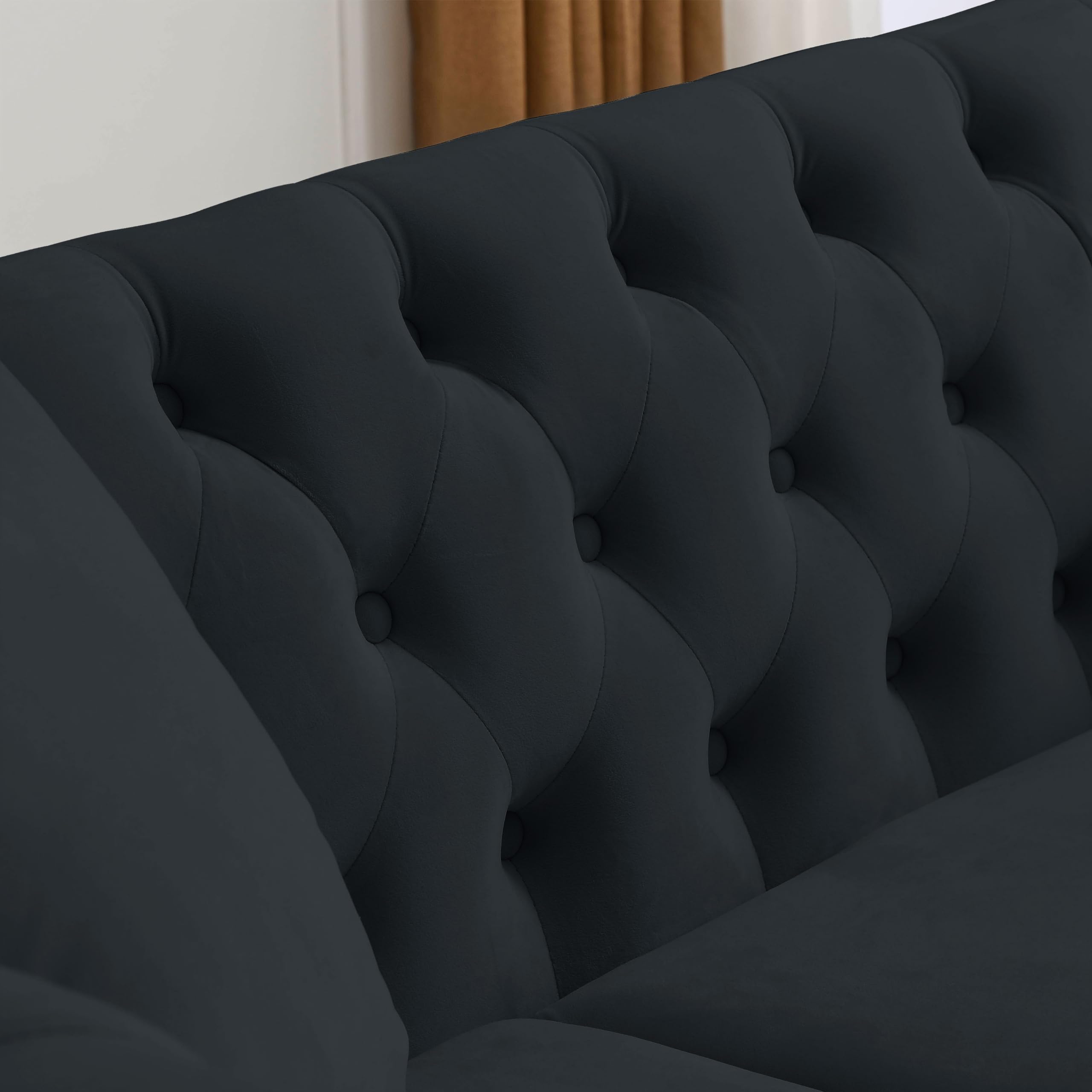 ATUMON 59" Chesterfield Loveseat Velvet Sofa for Living Room,2-Seater Sofa Tufted Couch with Two Pillows,Rolled Arms and Nailhead for Living Room, Bedroom, Office Black