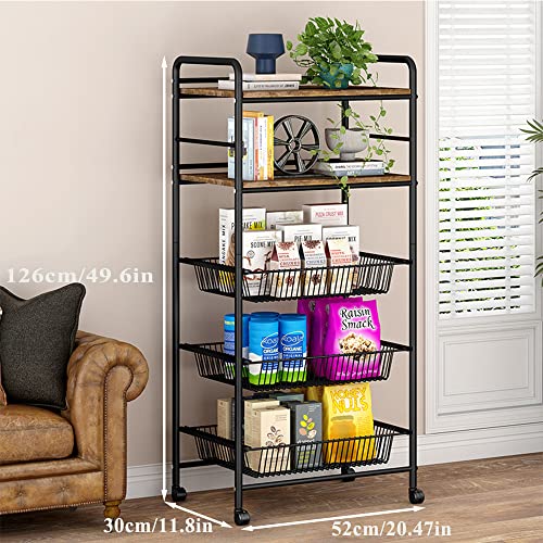MOAMUN Kitchen Storage Rolling Cart 5-Tier Kitchen Rack Metal Standing Shelf Storage Shelving Unit Organizer for Kitchen Bathroom Garage Pantry