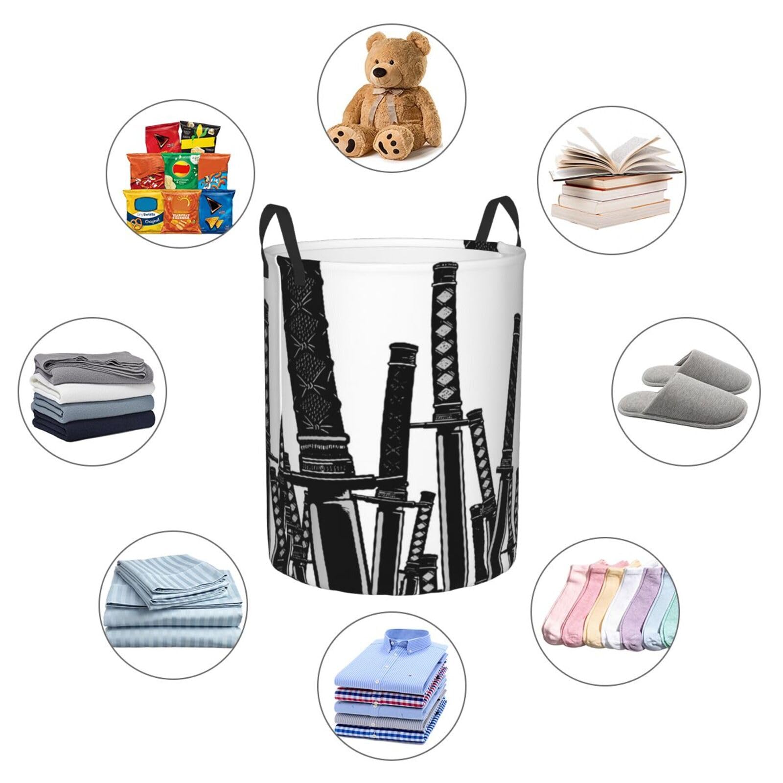 Laundry Basket Katanas In Anime Laundry Hamper Basket Durable Oxford Fabric Waterproof Portable With Handle For Family/Bathroom/Bedroom Dirty Storage Clothes Basket