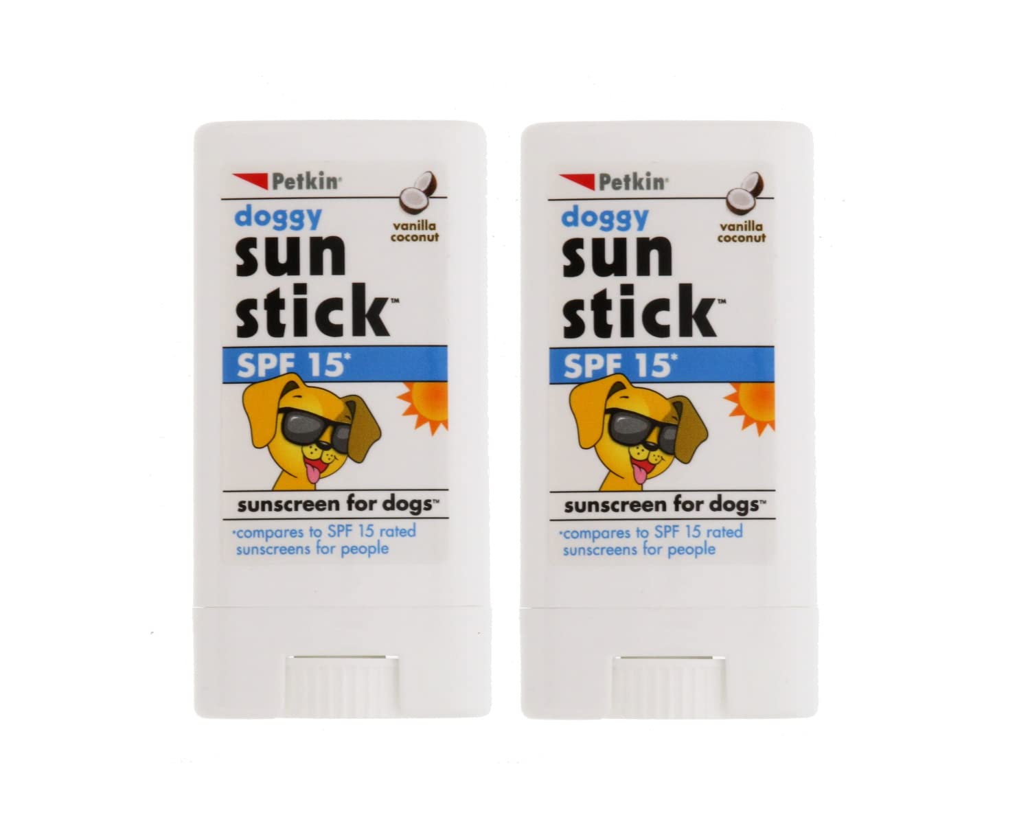 Petkin Dog Sunscreen Sunstick, 2 Pack – Sunscreen for Dogs and Puppies, SPF 15 – Simply Rub on Anytime for Instant Sun Protection – Vanilla Coconut Scent, .5 oz Net Weight – Ideal for Travel