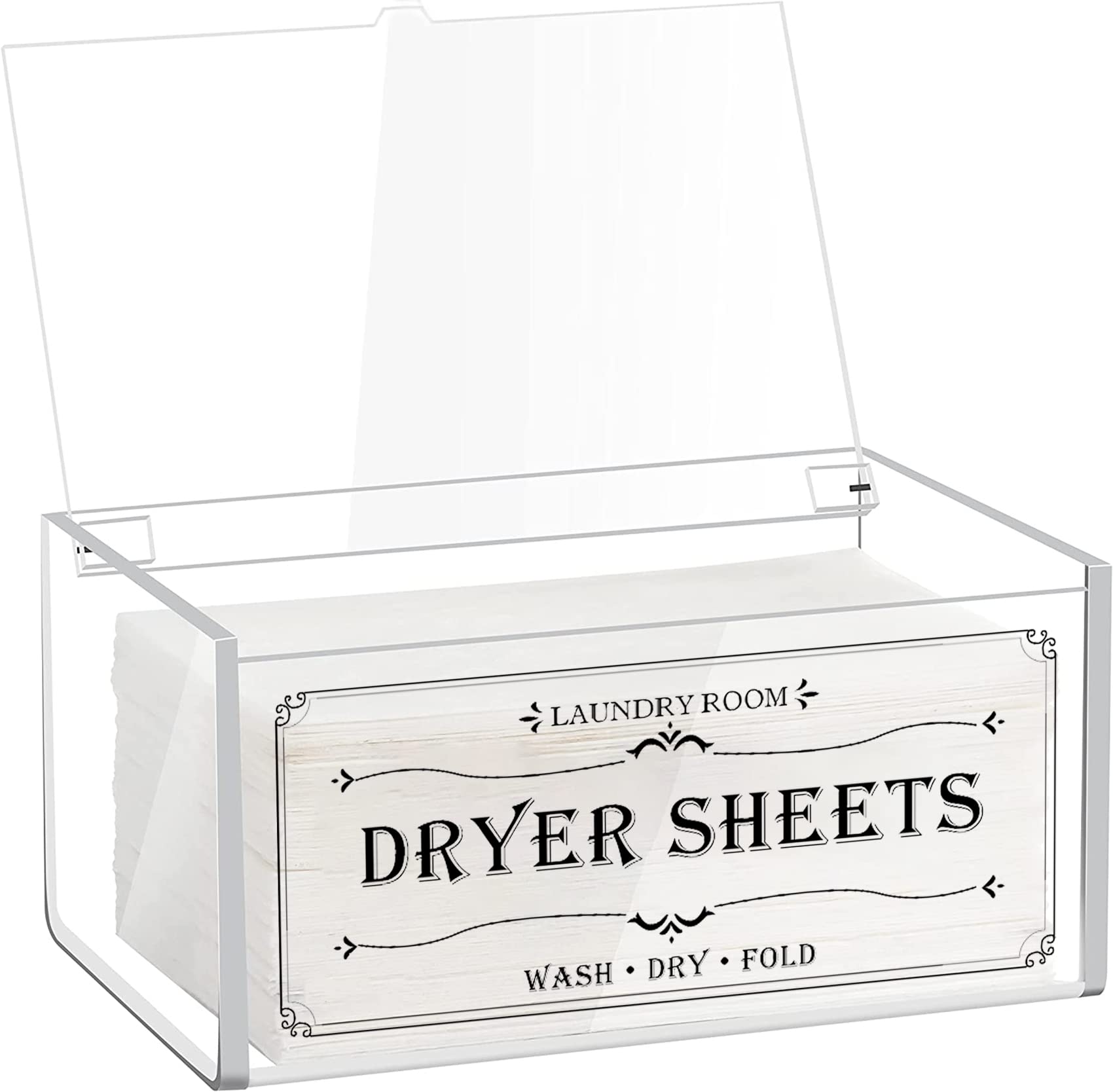 Acrylic Dryer Sheet Dispenser with Lid, Laundry Clear Dryer Sheet Holder Decor and Accessories, Modern Style Transparent Container Laundry Organization and Container Storage Box (Clear)