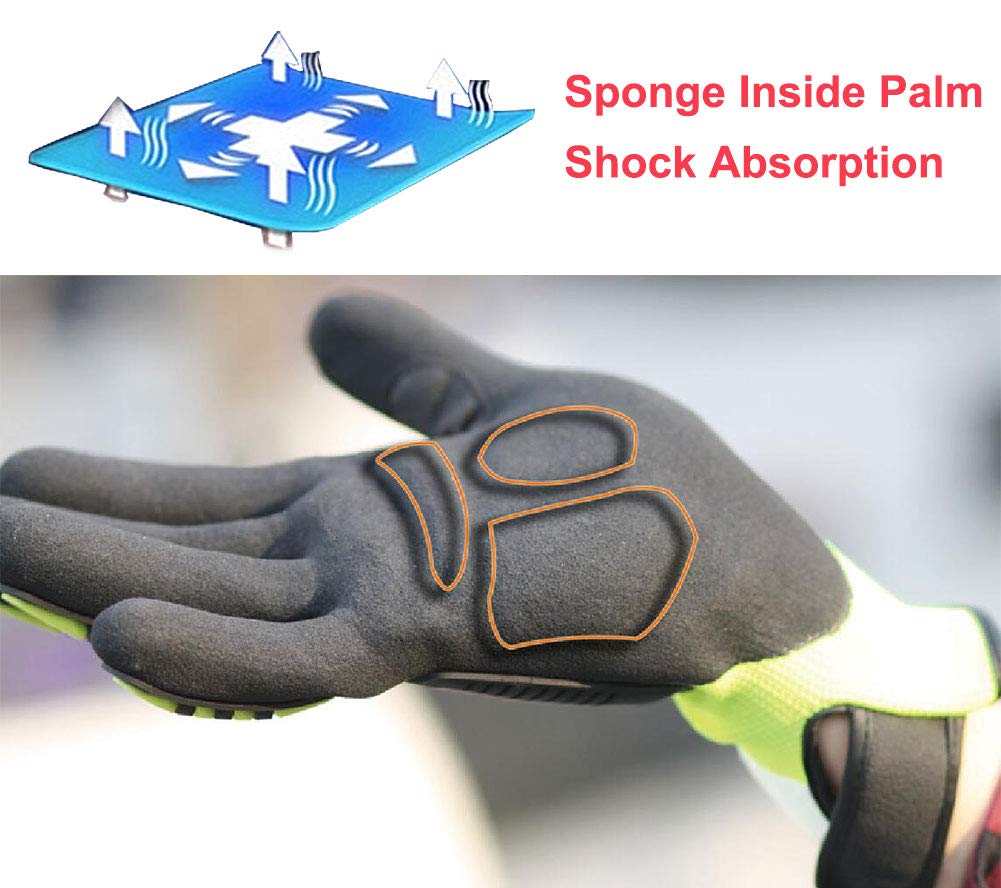 Nmsafety Anti Vibration Oil-proof Cut Resistant Safety Work Glove,Full finger,Yellow Nylon+HPPE+Glassfirbe Seamless Knitted Liner With Sandy Nitrile Rubber Palm,Excellent Grip. (Large)