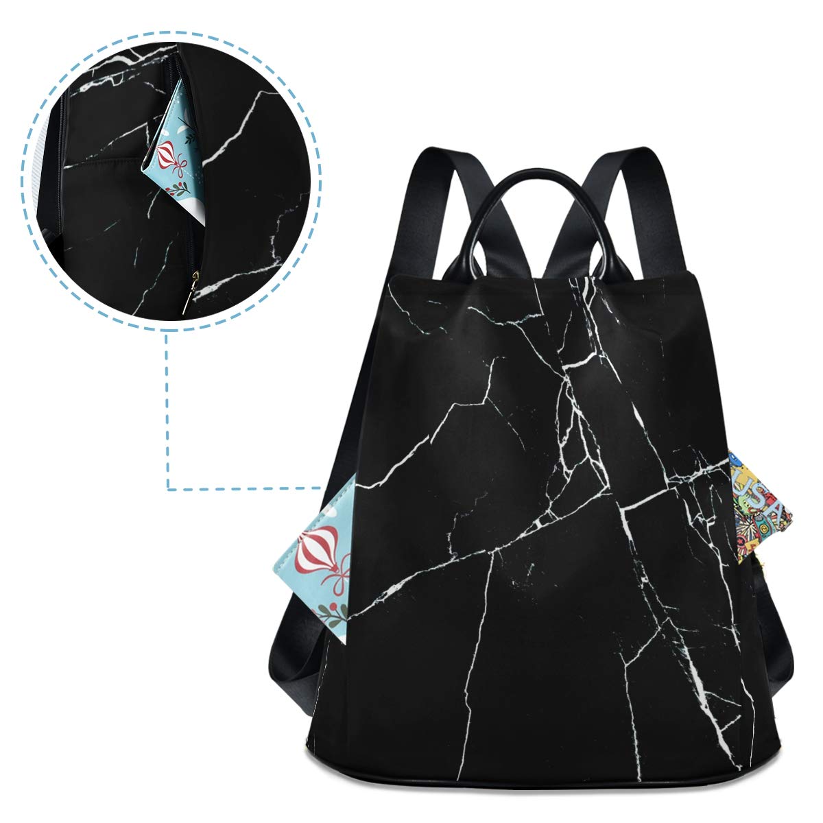 ALAZA Black Marble Design Backpack Purse for Women Anti Theft Fashion Back Pack Shoulder Bag