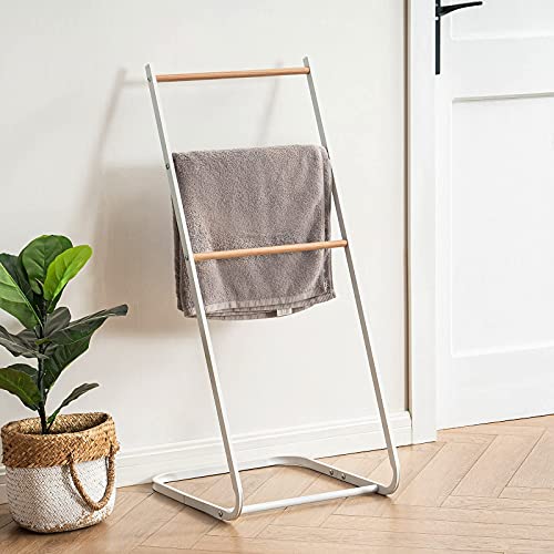 YOUDENOVA Blanket Ladder, Pool Towel Rack,Decorative 3 Tiers Towel Blanket Ladder Rack for Living Room, Towel Ladder Holder for Bathroom, White
