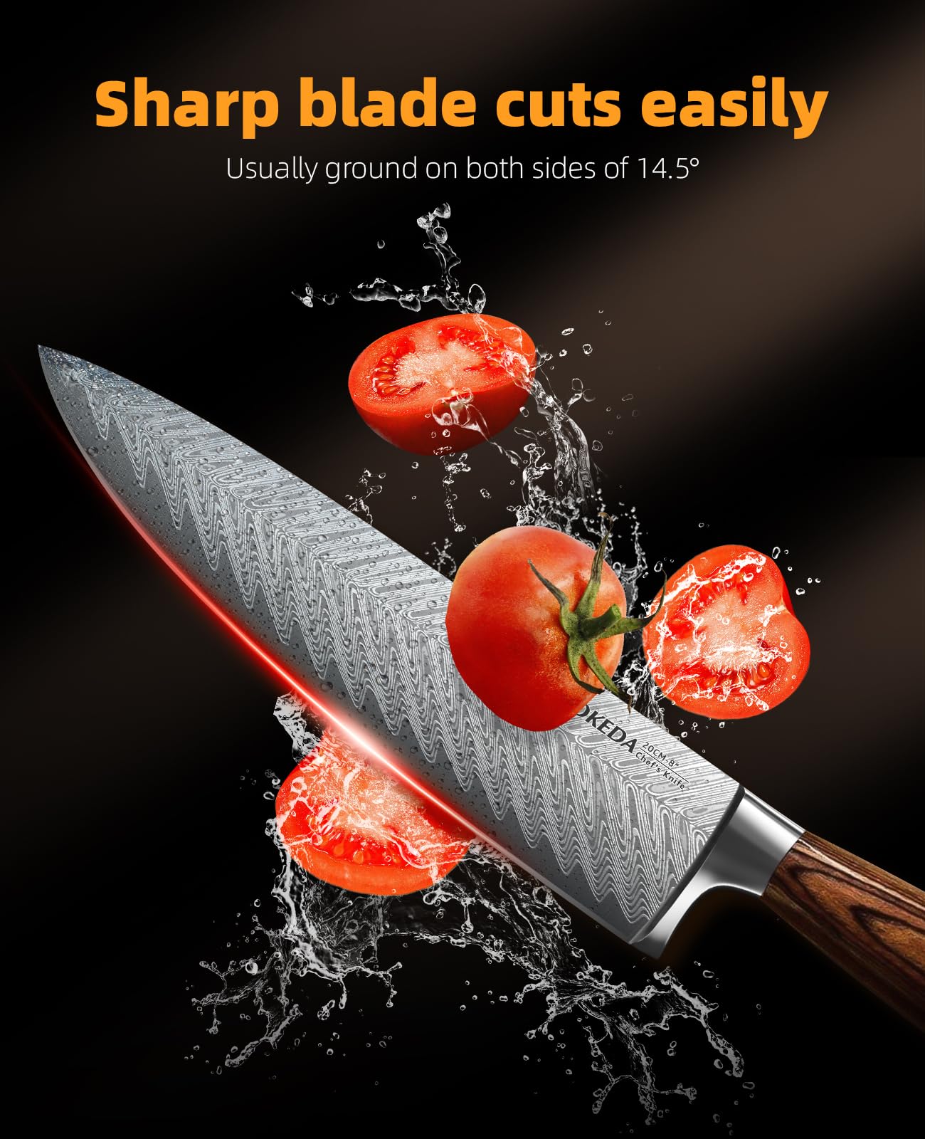 AOKEDA Chef Knife, 8 Inch Professional Kitchen Knife Made of German High Carbon Stainless Steel with Ergonomic Handle