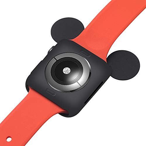 YU STORE Lovely Cartoon Mouse Ears TPU Protective Cover for I Watch 40mm and 44mm, Anti-Scratch Soft Silicone Protector Bumper Frame Protective Case for iWatch Series 4 Girls Boys (Black, 44mm)