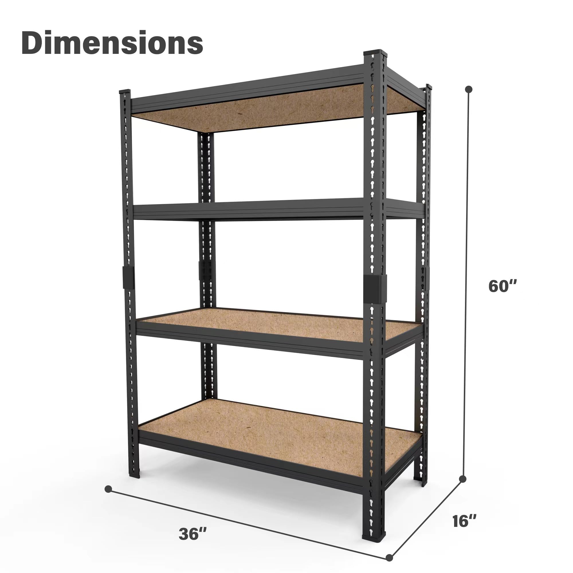 AHEONLAR Storage Shelves 4 Tier Adjustable Garage Storage Shelving, Heavy Duty Shelving Unit Metal Storage Shelves for Warehouse Pantry Closet Kitchen,16“D×36”W×60“H, Black