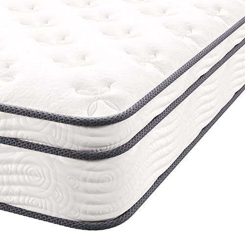 Modway Jenna 10β Queen Innerspring Mattress Quality Quilted Pillow Top-Individually Encased Pocket Coils-10-Year Warranty, White