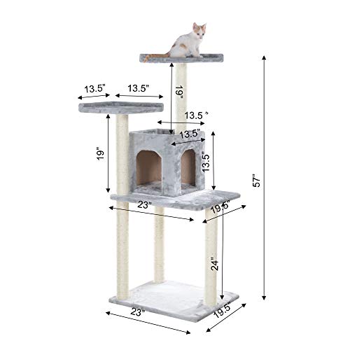 Gleepet GP78571022 Cat Tree, Real Wood Play House, Silver Gray,14 D x 27 6 W x 57 H