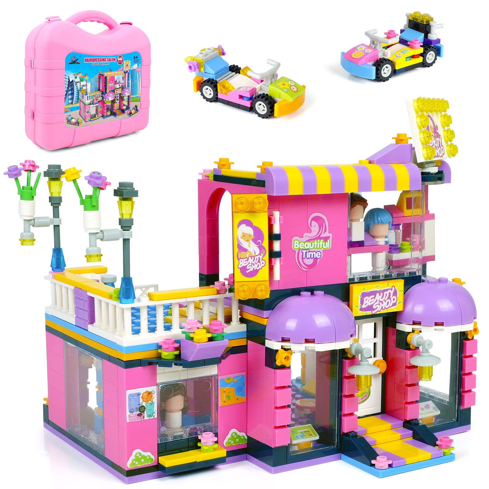 Friends Hair Salon Building Blocks Set House Creative Fun Toy Building Kit for Kids - Best Learning and Roleplay STEM Construction Toy Gifts with Storage Box for Girls 6-12 (646 Pieces)