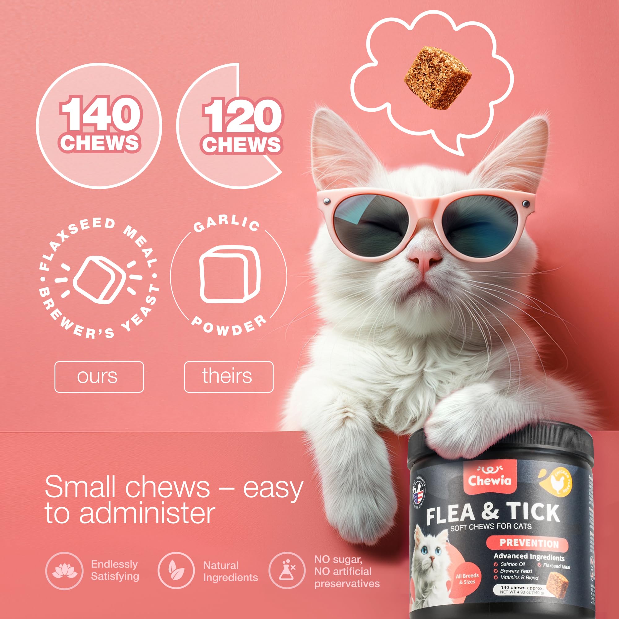 Cat Support Chews, Cat Soft Chews Supplement - Vitamins B Blend - Overall Health Maintenance - Flea Support for All Breeds, Cat Chewables