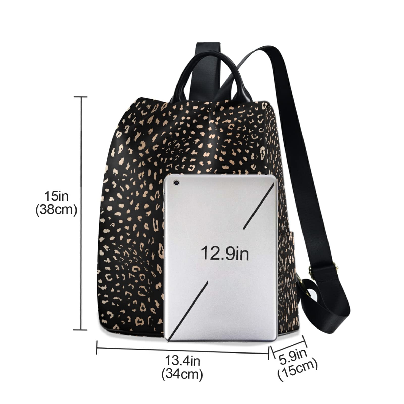 ALAZA Gold Leopard Spot on Black Large Women's Fashion Casual Backpack Purse Shoulder Travel Bag