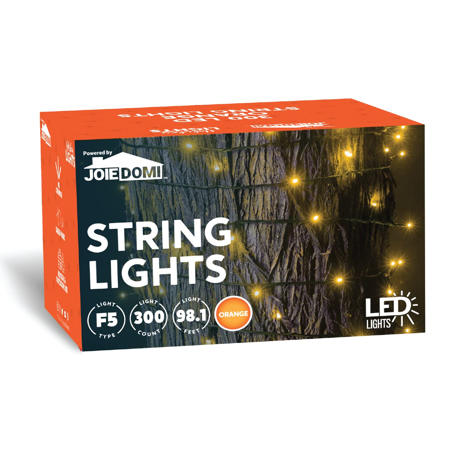 Joiedomi 300 LED Orange Halloween String Lights with 8 Modes 98.1FT Green Wire for Indoor Outdoor Holiday Décor Halloween Event Decoration, Tree, Eaves, Haunted House Theme Party