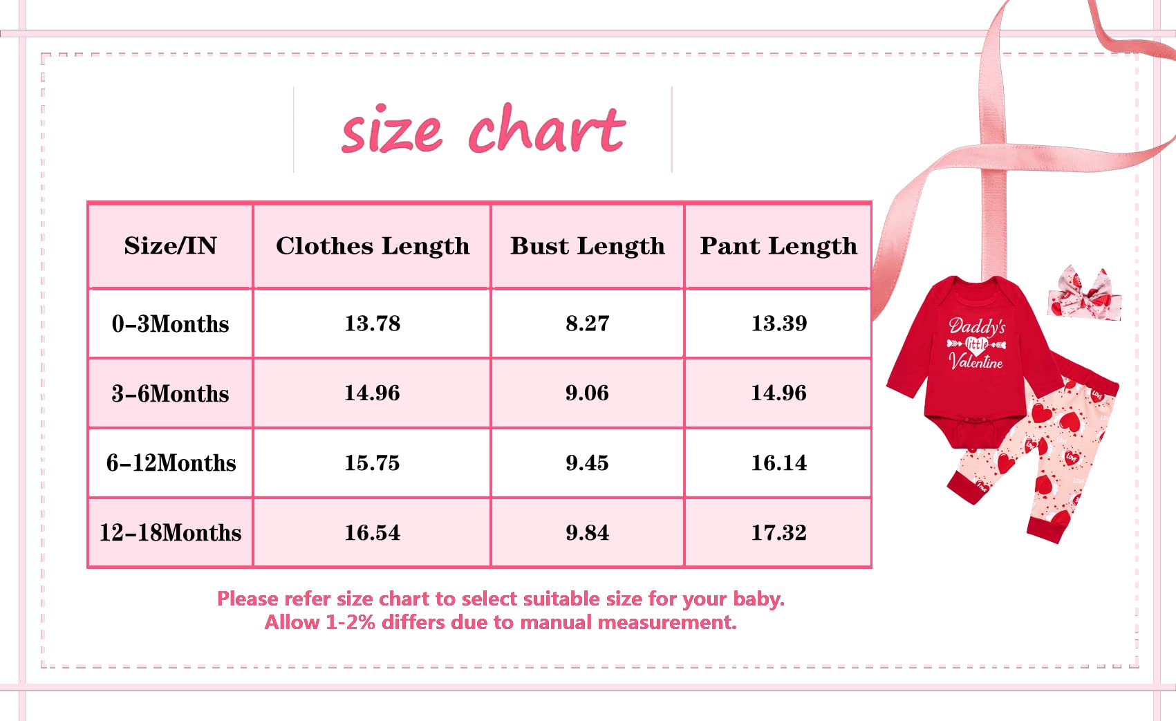 Newborn Baby Girls Valentines'Day Daddy's Little Valentine Outfits Clothes(0-3Months) Red