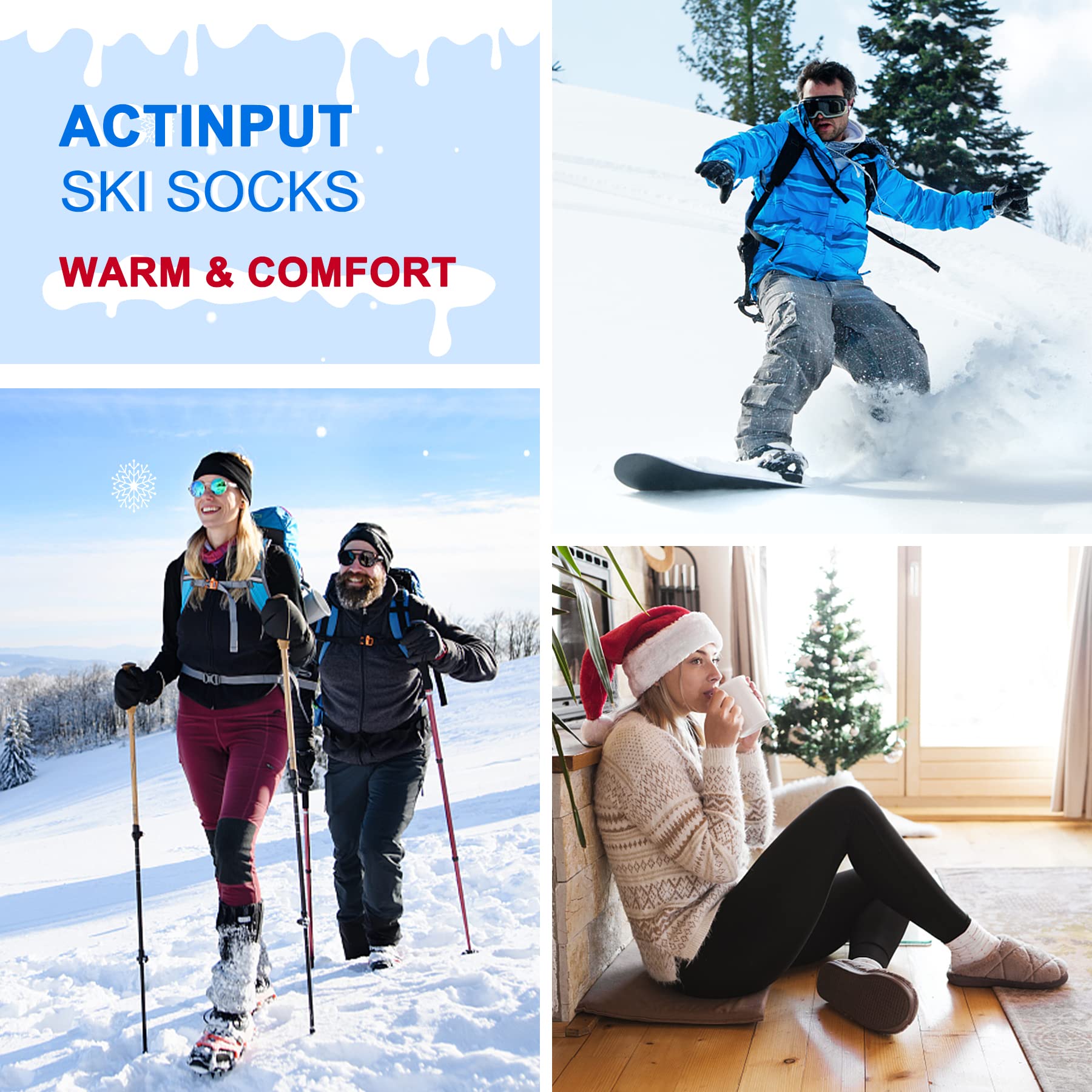ACTINPUT 2/3 Pack Winter Ski Socks Men Women, Snowboarding socks for skiing, Warm Thermal Knee High Socks for Cold Weather