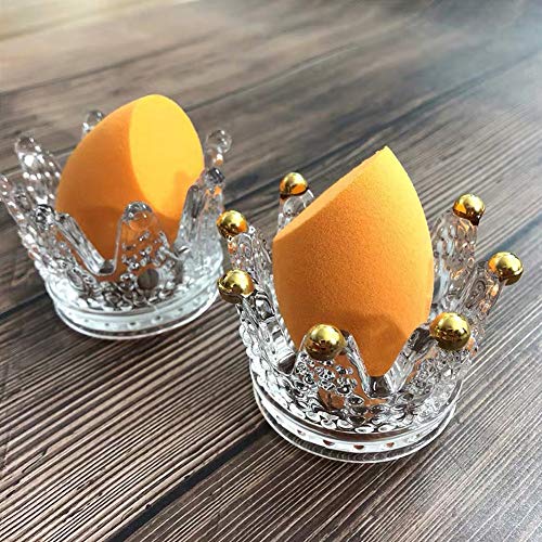 Lemonadeus Beauty Blender Holder Makeup Sponge Holder Crown Glassware Stand Storage Powder Puff Display Stand(2 Pack) (1 gold and 1 clear)