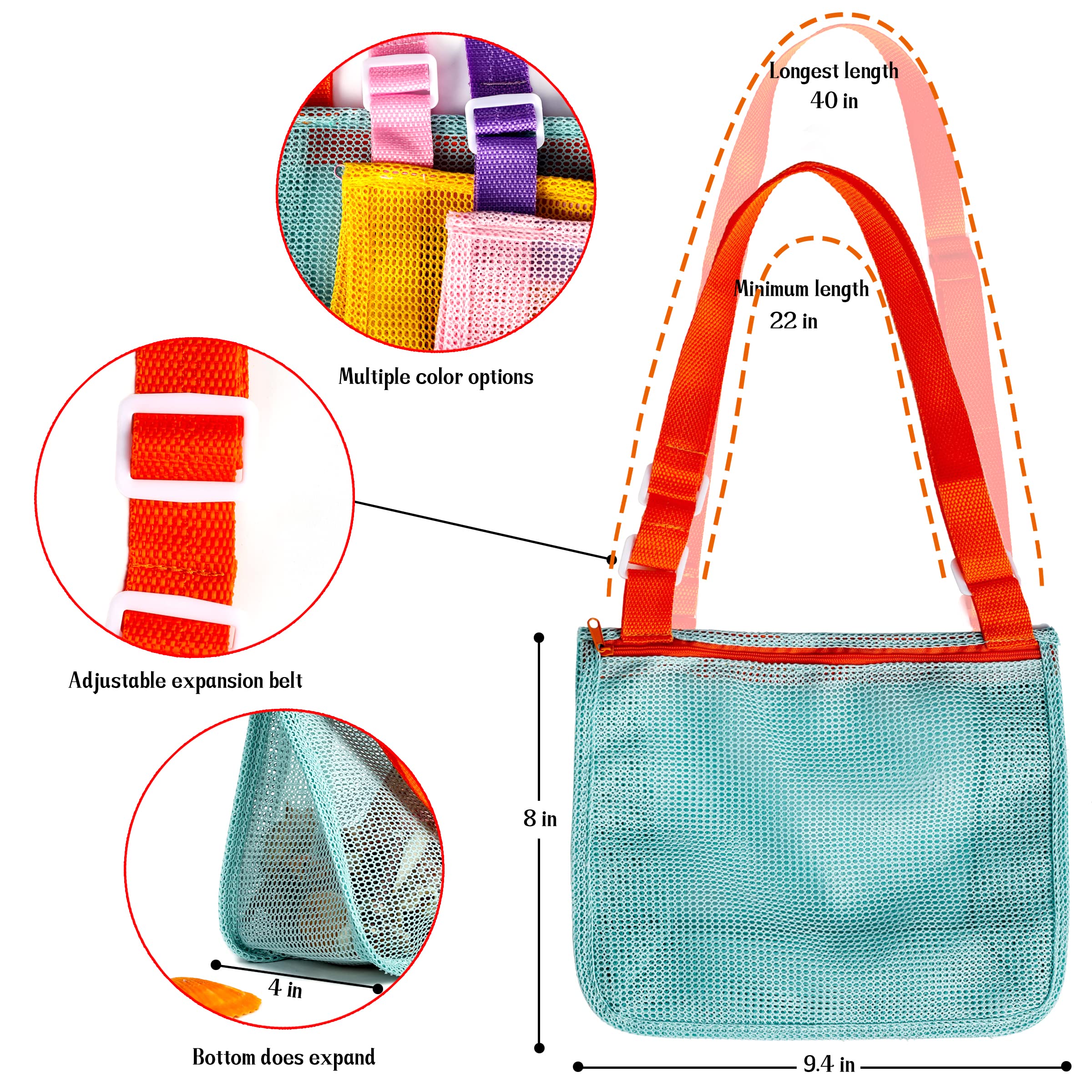 DAIKOYE Beach Toy Mesh Beach Bags - Kids Shell Collecting Bags Sand Toy Totes with Adjustable Carrying Straps–Perfect Fun for Kids Hunting Shells in The Sand (3 Pack)