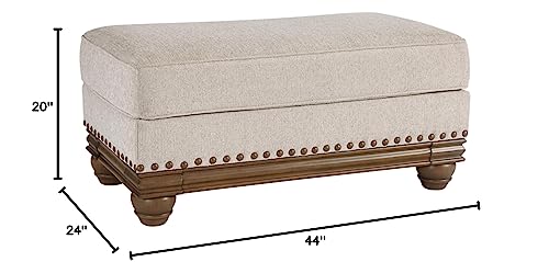 Signature Design by Ashley Harleson Modern Farmhouse Ottoman with Nailhead Trim, Beige