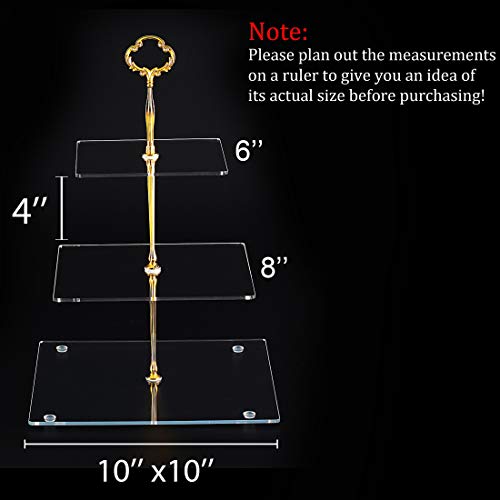 Jusalpha 3 Tier Acrylic Square Cupcake Stand, Dessert Display Tower (Gold Version 2, 1) 3SG-V2