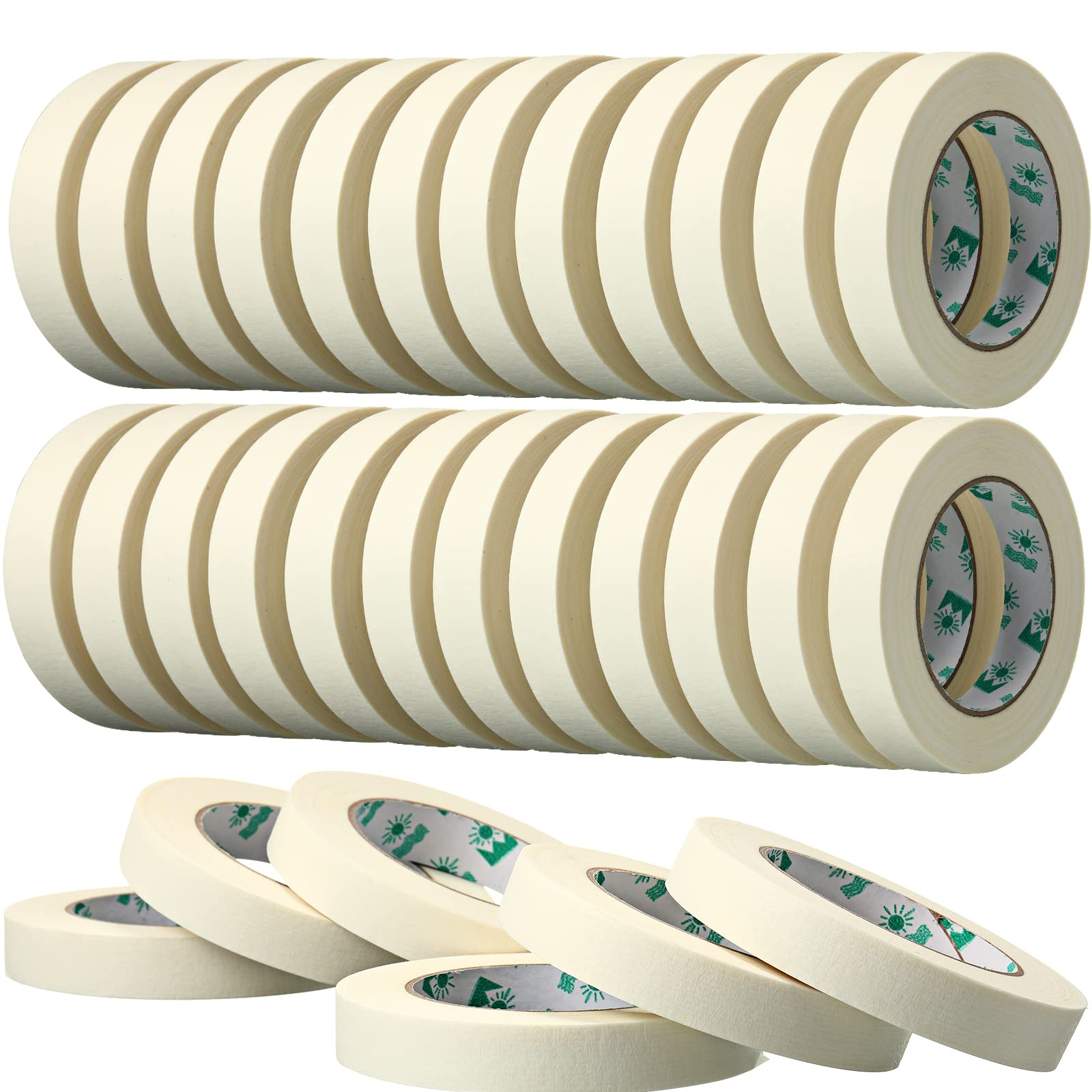 Leelosp 25 Rolls Masking Tape Bulk General Purpose Masking Tape Paint Art Mask Tape Wall Craft Paper Tape for Painter Artist Multi Use School Supplies, 0.75 Inch x 55 Yards, 1375 Yards Total (Beige)