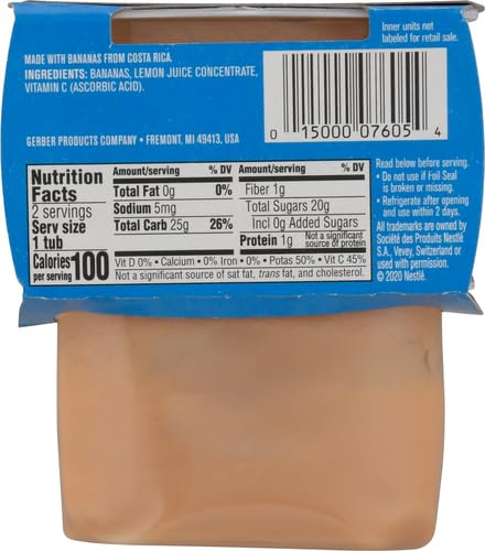 Gerber Baby Food Banana Puree, 4 Oz, 2 Pack Tubs