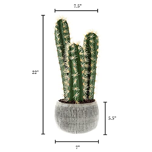Pure Garden Potted Cactus Fake Plant - 22-inch Artificial Hedge Cactus Succulent in Clay Fiber Pot with Realistic Spikes for Home or Office Decor