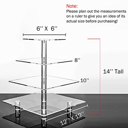 Jusalpha® Large 4 Tier Square Acrylic Cupcake Tower Stand for Dessert, Pastry, Serving Platter-Candy Bar Party Décor and Supply(with Rod Feet) (4SF-V2)