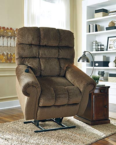 Signature Design by Ashley Ernestine Upholstered Power Lift Adjustable Oversized Recliner, Brown