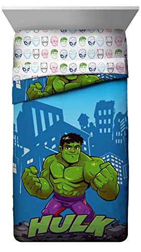 Jay Franco Marvel Super Hero Adventures Hulk Out 4 Piece Toddler Bed Set β Super Soft Microfiber Bed Set Includes Toddler Size Comforter & Sheet Set (Official Marvel Product)