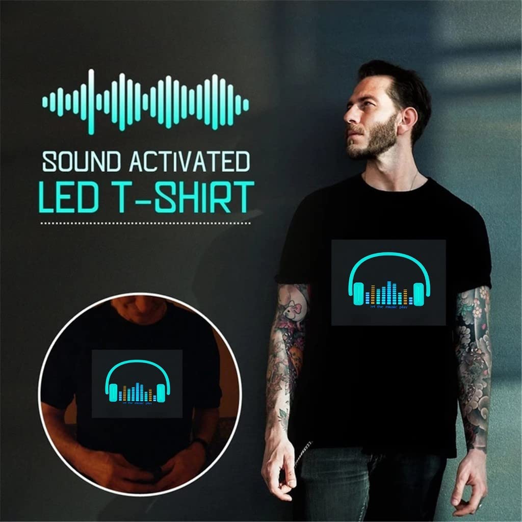 and Men Party T Up Activated Down Flashing DJ Glowing Disco Sound LEDLight Shirt Button Down Shirts Slim Fit (Black, M)