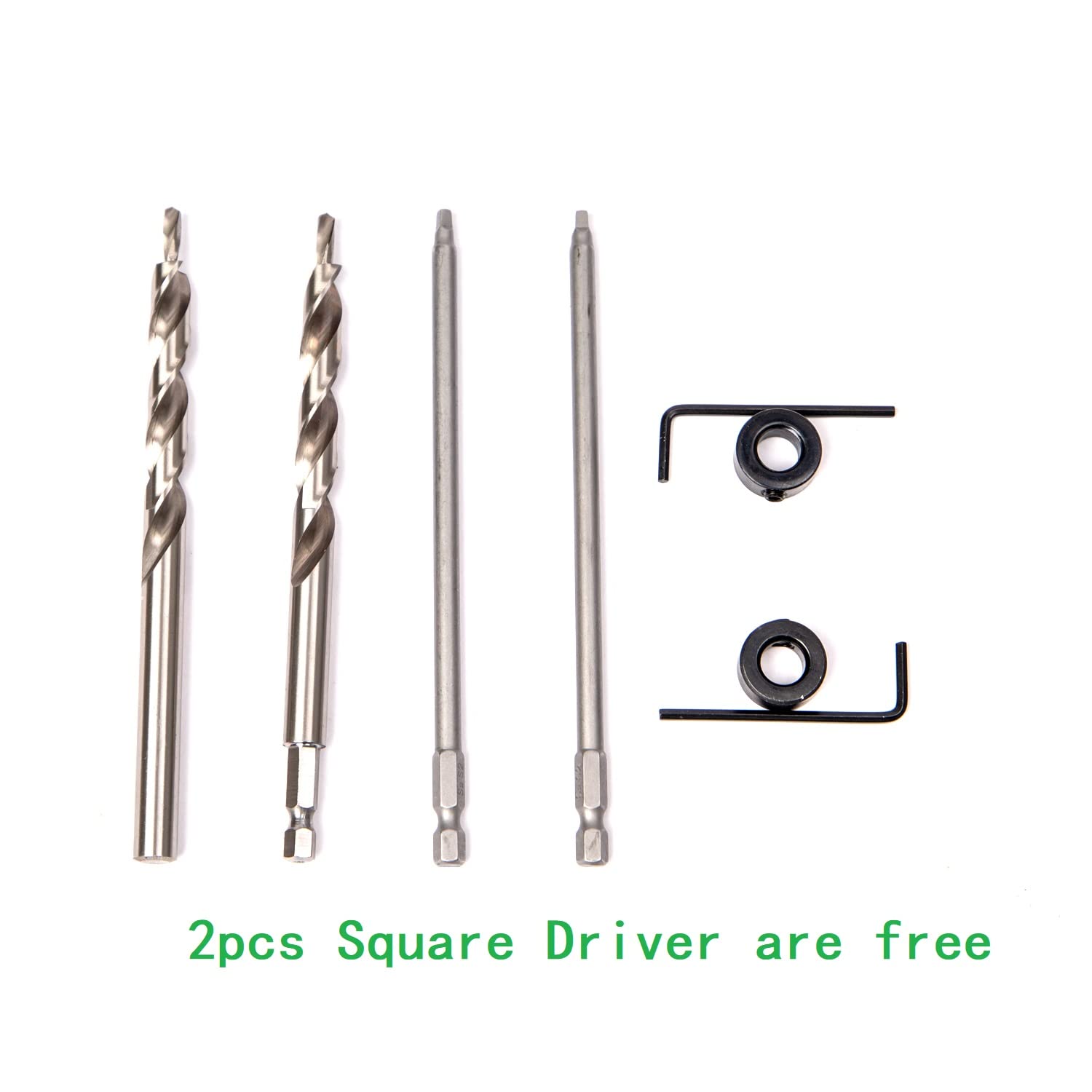 PANOVOS (2PCS)1/4" Hex Shank Pocket Hole Drill Bit + 3/8"(9.5mm)Replacement Twist Step Drill Bit with Depth Stop Collar for Manual Pocket Hole Jig System drill guide Drill Tools Kit Accessories
