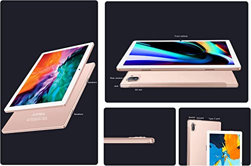 JUSYEA 2023 Tablet 10 Inch Android 12 Tablets J10 Tablet 4GB RAM, 64GB+128GB ROM, 2.0Ghz Octa-core processors-8000mAh Battery, 5G+2.4G Wi-Fi, Bluetooth 5.0, Metallic Body with Case+Stylus- Gold