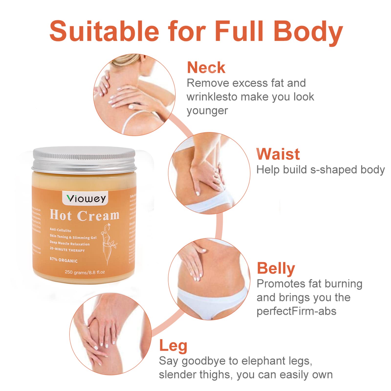 Hot Cream, Fat Burning Cream for Tummy, Abdomen, Belly, Legs, Arms, Buttocks and Waist, 8.8oz