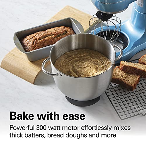 Hamilton Beach Electric Stand Mixer, 4 Quarts, Dough Hook, Blue & 6-Speed Electric Hand Mixer with Whisk, Traditional Beaters, Snap-On Storage Case, White