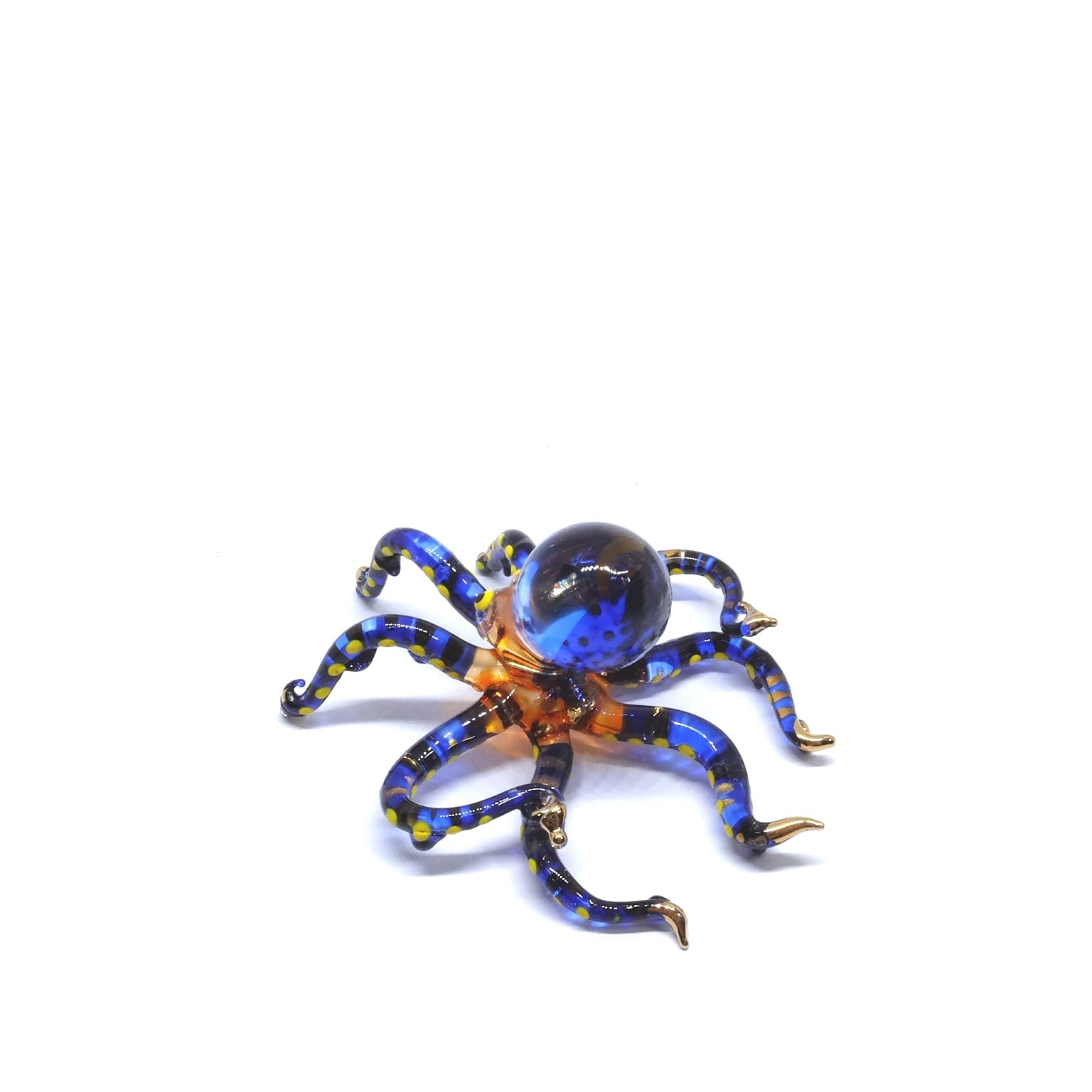Handmade Mini 2.75" Blown Glass Swimming Octopus Figurines Figures Art,Collectible Dollhouse Gift Ideas,Miniature Ocean Animals,Tiny Ornament Cool Stuff Decor No.8
