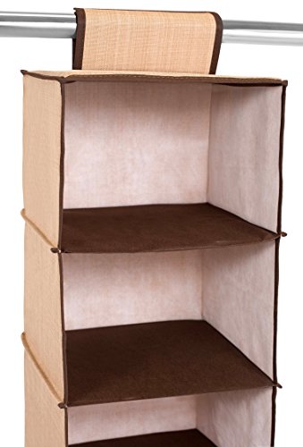 Internet's Best Hanging Closet Organizer - 6 Shelf - Clothing Sweaters Shoes Accessories Storage - Brown - College Dorm Kids Room Essential - Beige