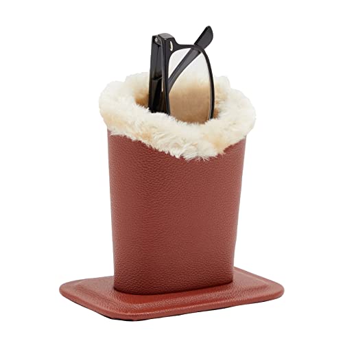 Juvale 2 Pack Eyeglasses Holder Stand, Plush Lined Bedside Glasses Case for Table, Desk, Nightstand (Black, Brown, PU Leather)