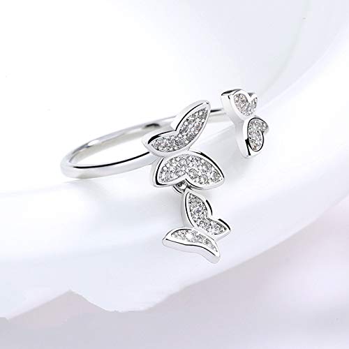 Adjustable Leaf Open Ring Silver Plated Cubic Zirconia Opening Ring Dainty Butterfly Open Band Ring Fashion Style Adjustable Animal Ring Silver Butterfly Ring Double Butterfly Ring Jewelry-Butterfly