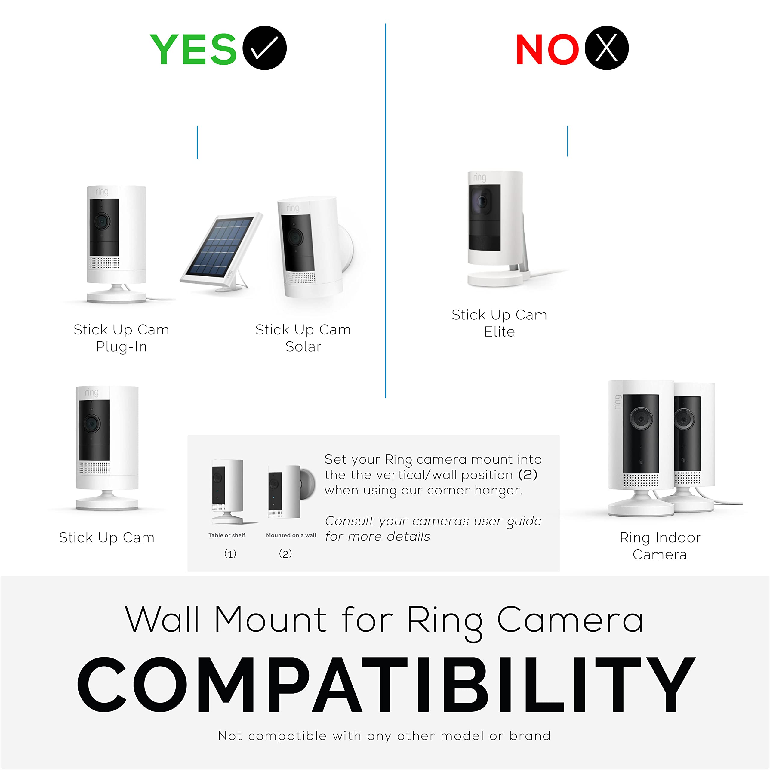 Corner Wall Mount for Stick Up Cam (2 Pack) Security Camera (Battery, Wired & Solar Versions) - Adhesive Holder, No Hassle Bracket, No Screws, No Mess Install (White) by Brainwavz